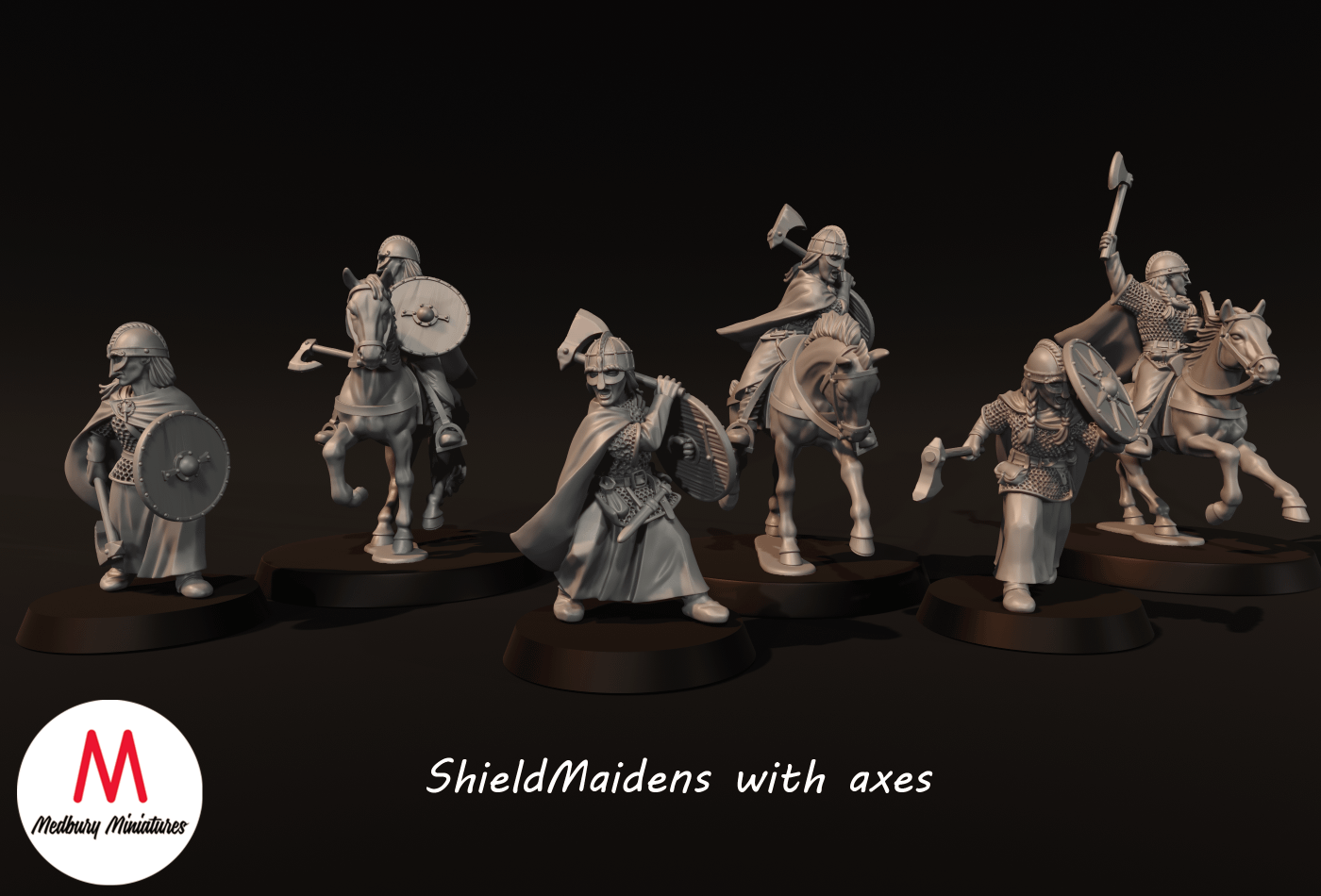 Dark Ages - Mounted Shield Maidens with Axes - Day of Battle Games POD
